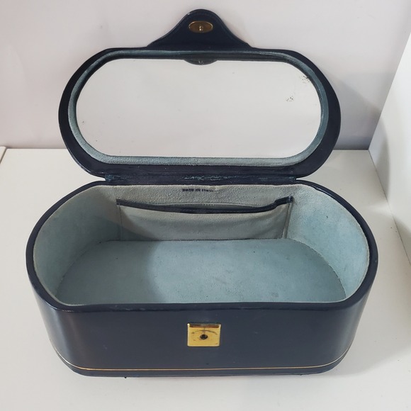 Lennox | Bags | Vintage Lennox Bags Navy Blue Leather Vanity Train Case ...